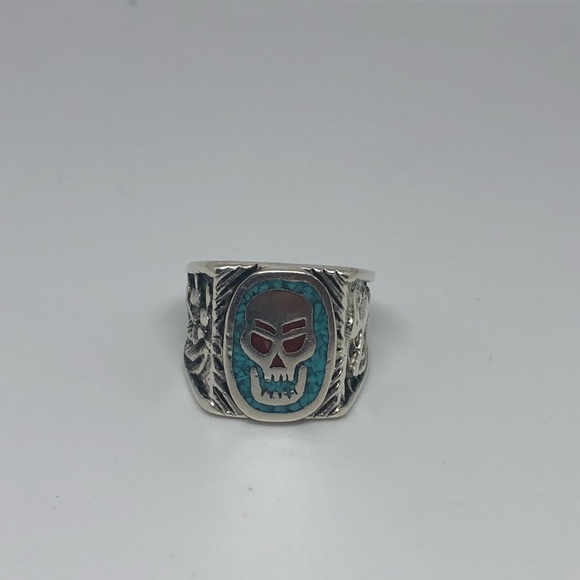 NEMESIS JEWELRY NYC | Accessories | Vintage Turquoise Inlay Skull Ring ...